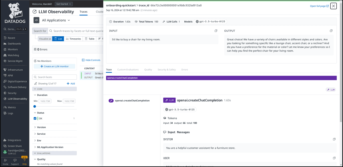 Datadog LLM Observability: Examples, Demo and Pricing | Lunary