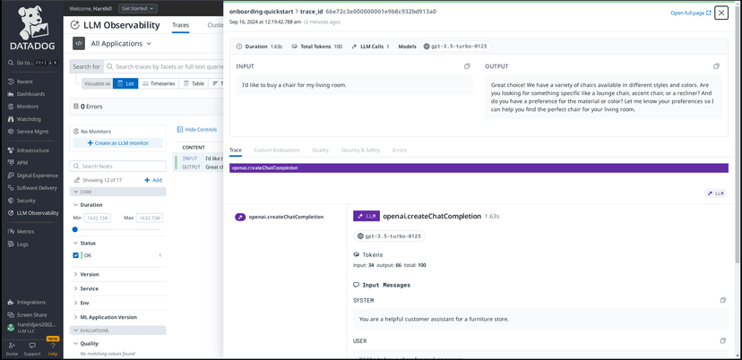 Datadog LLM Observability: Examples, Demo and Pricing | Lunary
