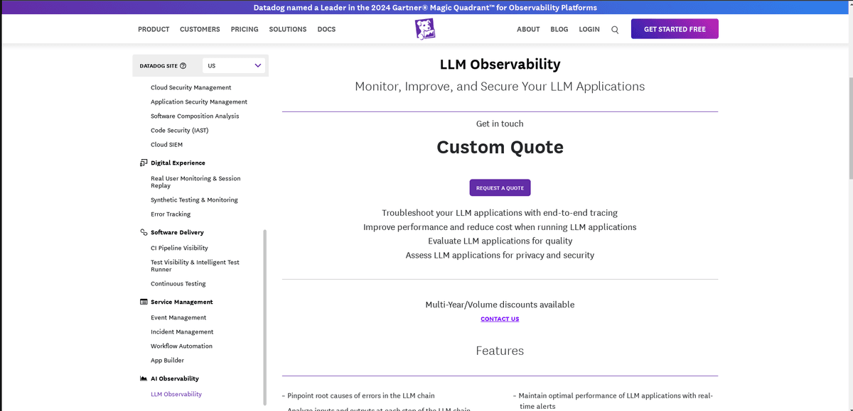 Datadog LLM Observability: Examples, Demo and Pricing | Lunary